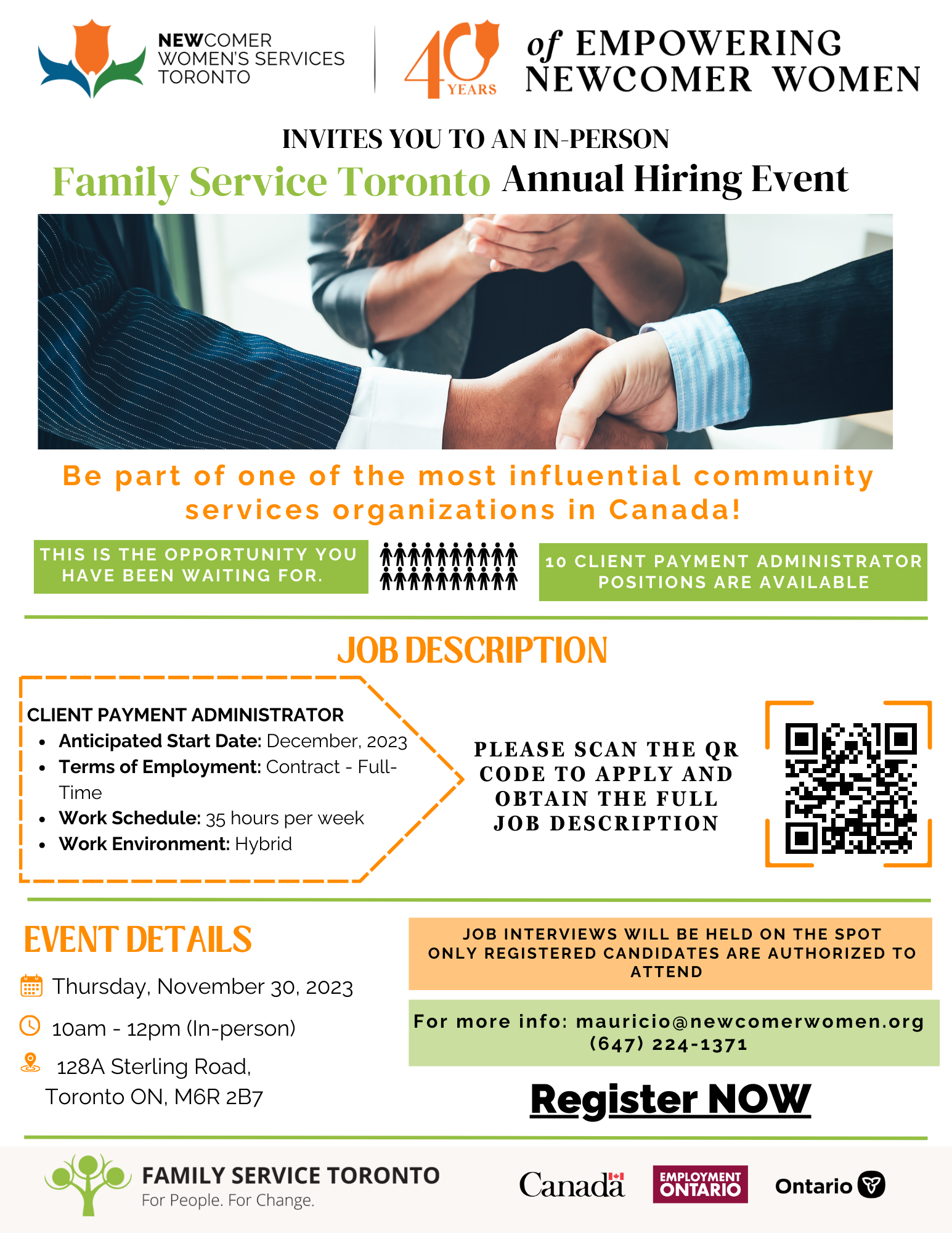 Family Service Toronto Annual Hiring Event — Newcomer Women's Services