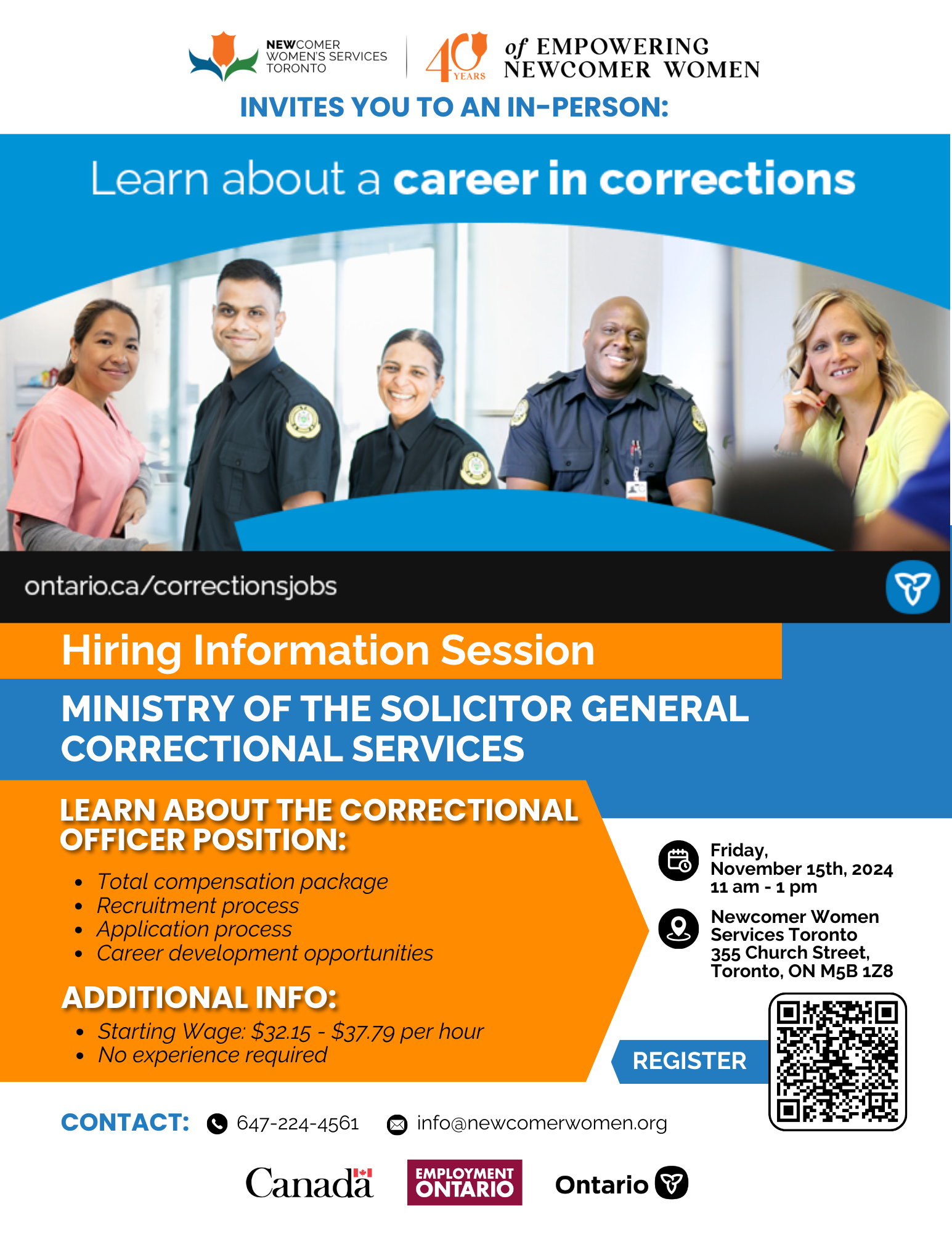 Ontario Correctional Officer Info Session — Newcomer Women's Services