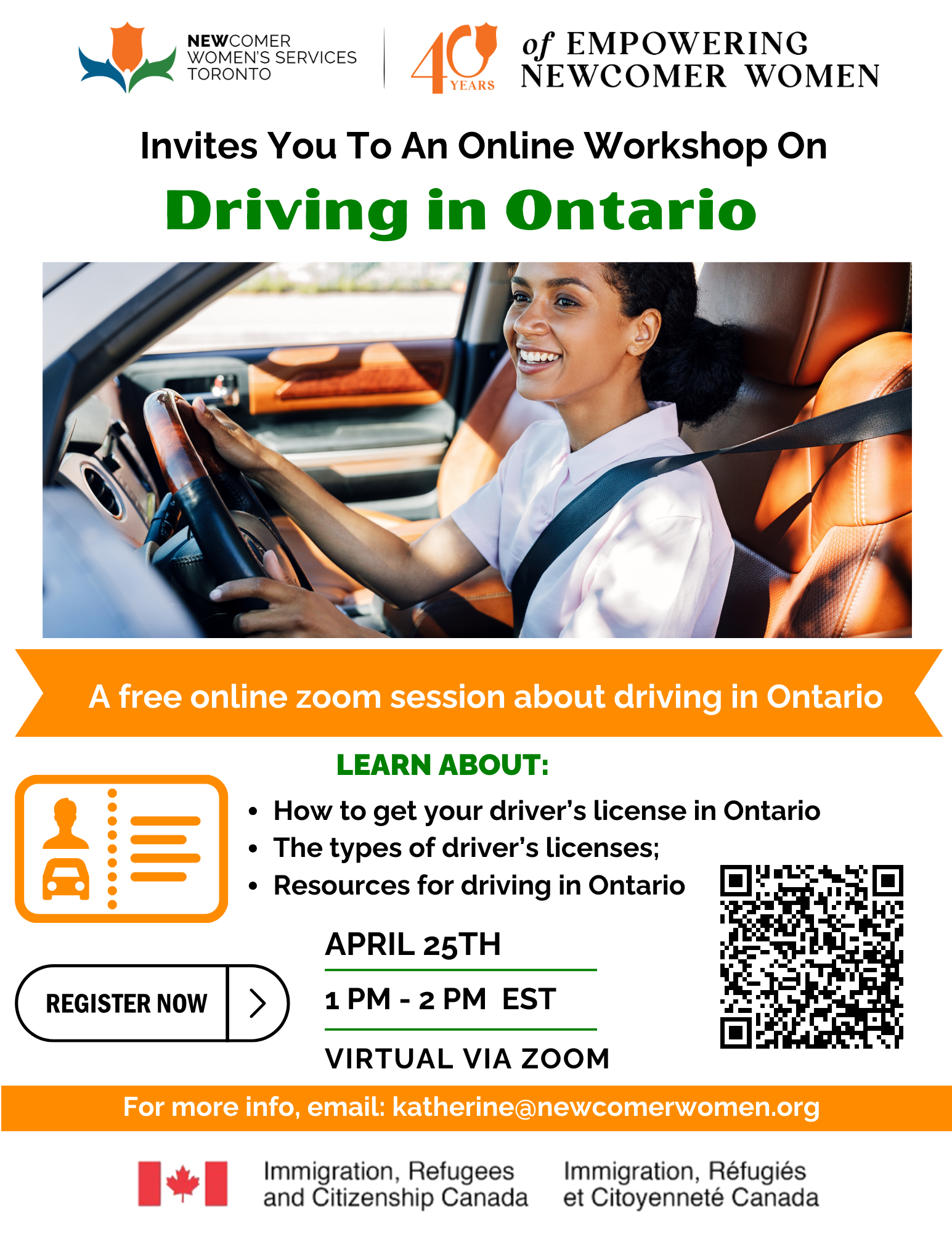 Online virtual workshop about driving in Ontario — Newcomer Women's ...