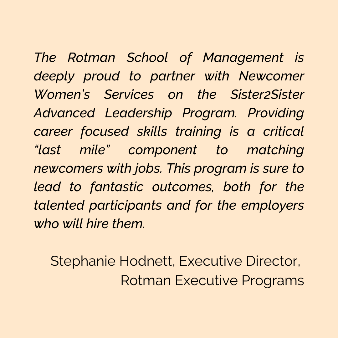 Sister2Sister Advanced Leadership Program — Newcomer Women's Services