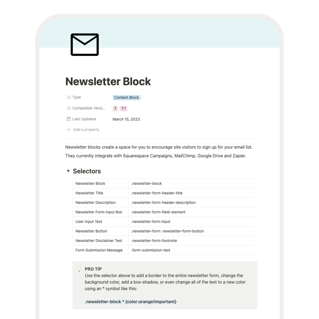 Squarespace CSS Cheat Sheet - Digital Update — InsideTheSquare.co
