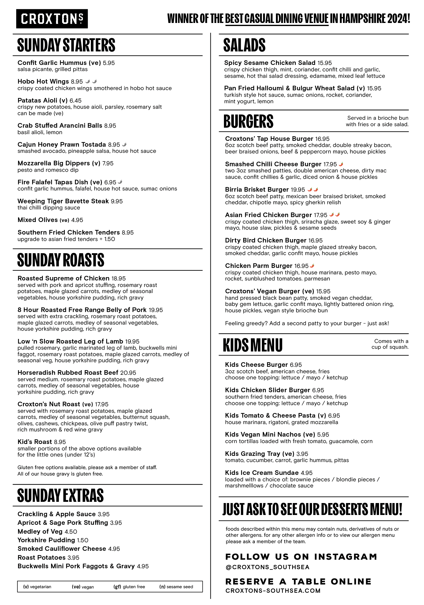 Menus — Croxton's Kitchen & Tap House