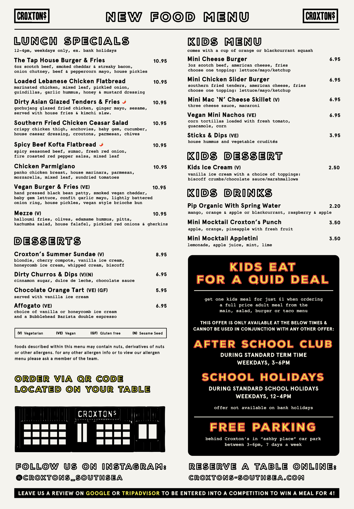 Menus — Croxton's Kitchen & Tap House