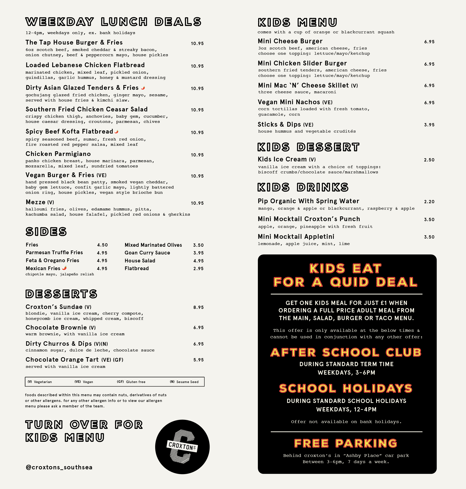 Menus — Croxton's Kitchen & Tap House