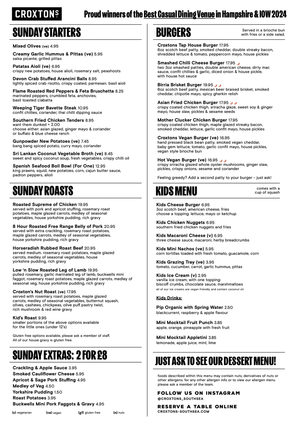 Menus — Croxton's Kitchen & Tap House