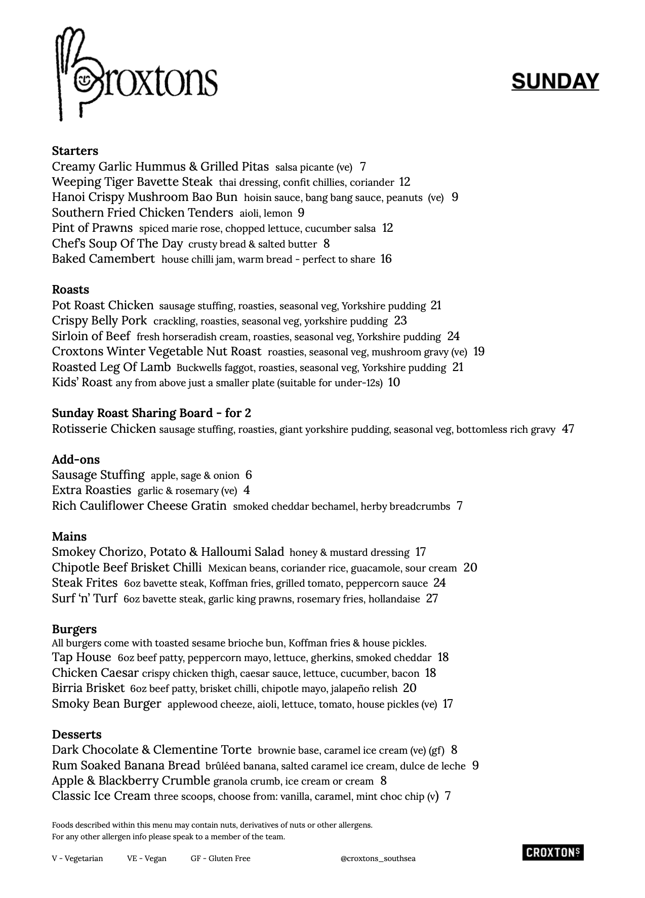 Menus — Croxton's Kitchen & Tap House