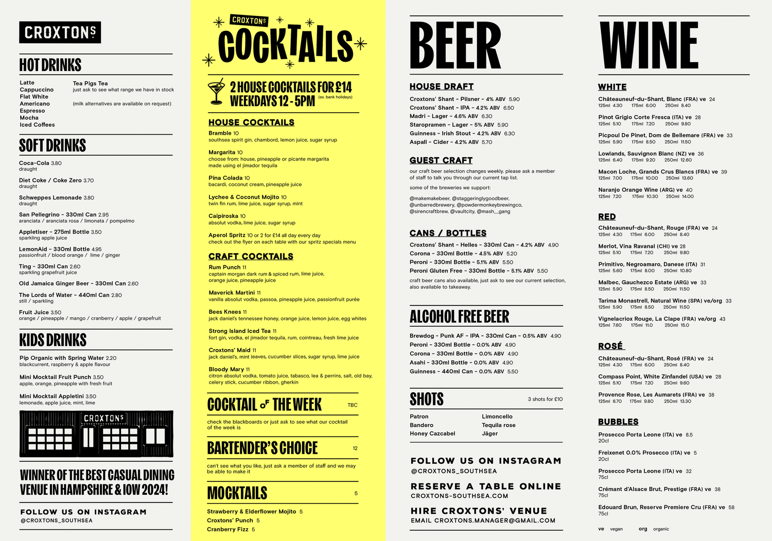 Menus — Croxton's Kitchen & Tap House