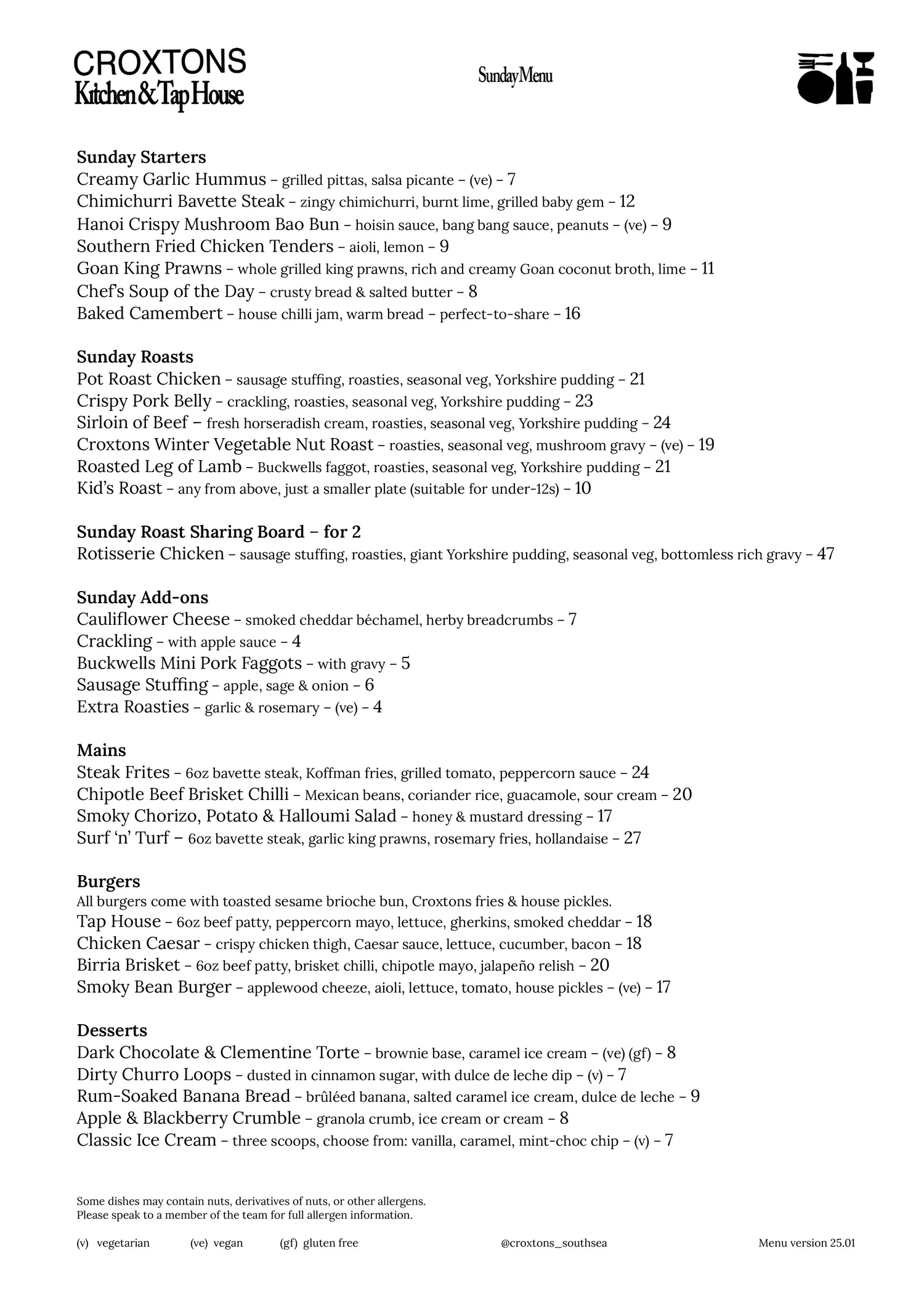 Menus — Croxton's Kitchen & Tap House