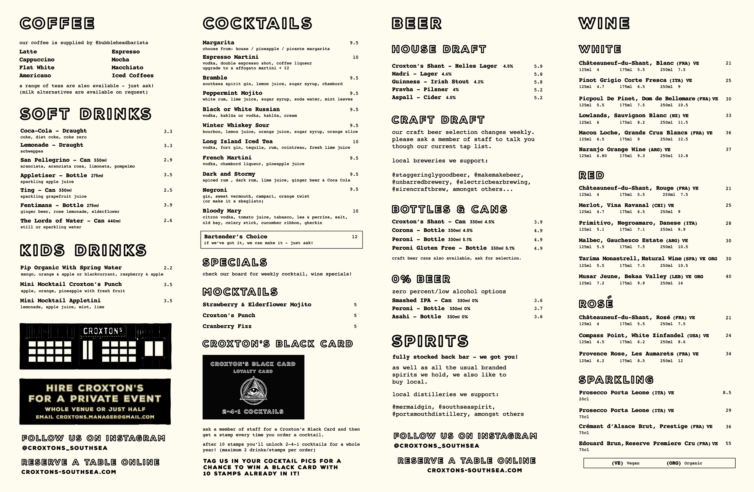 Menus — Croxton's Kitchen & Tap House