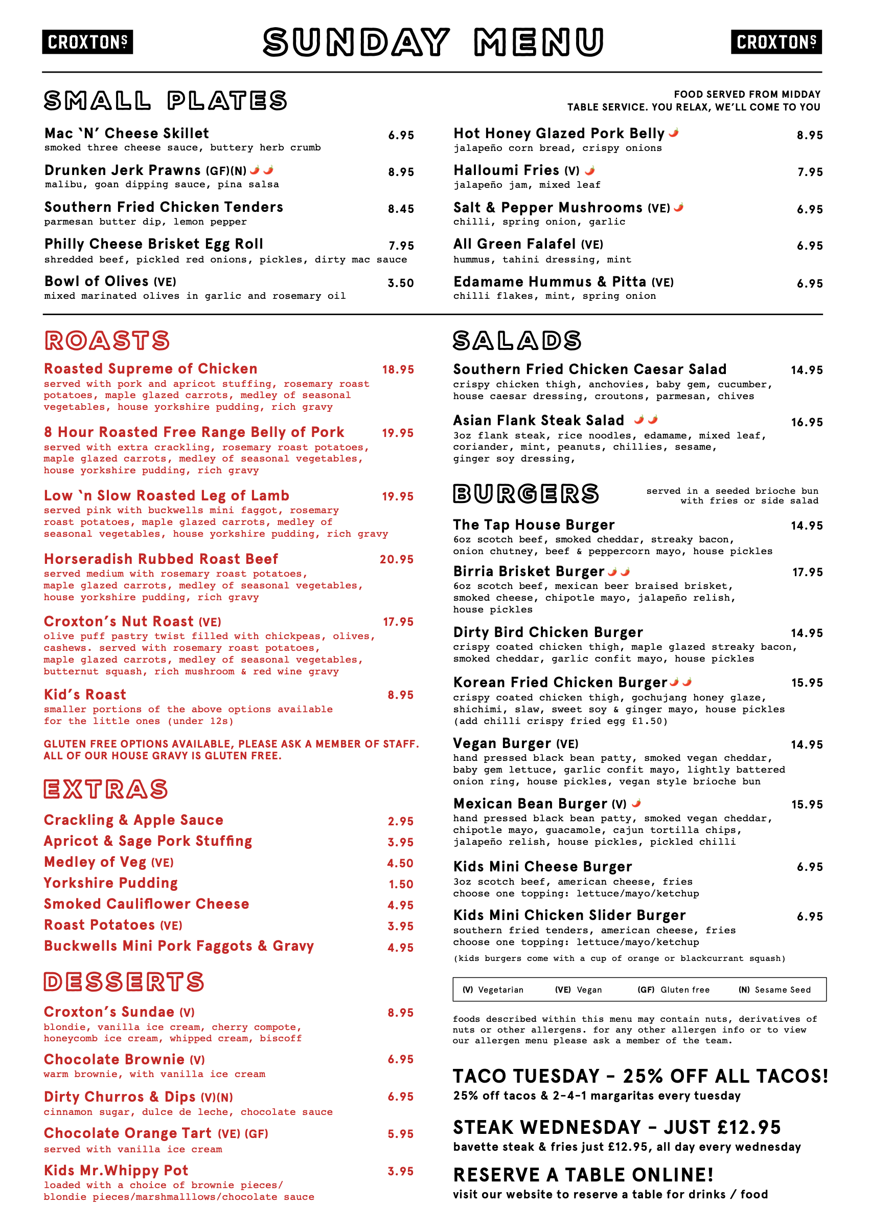 Menus — Croxton's Kitchen & Tap House