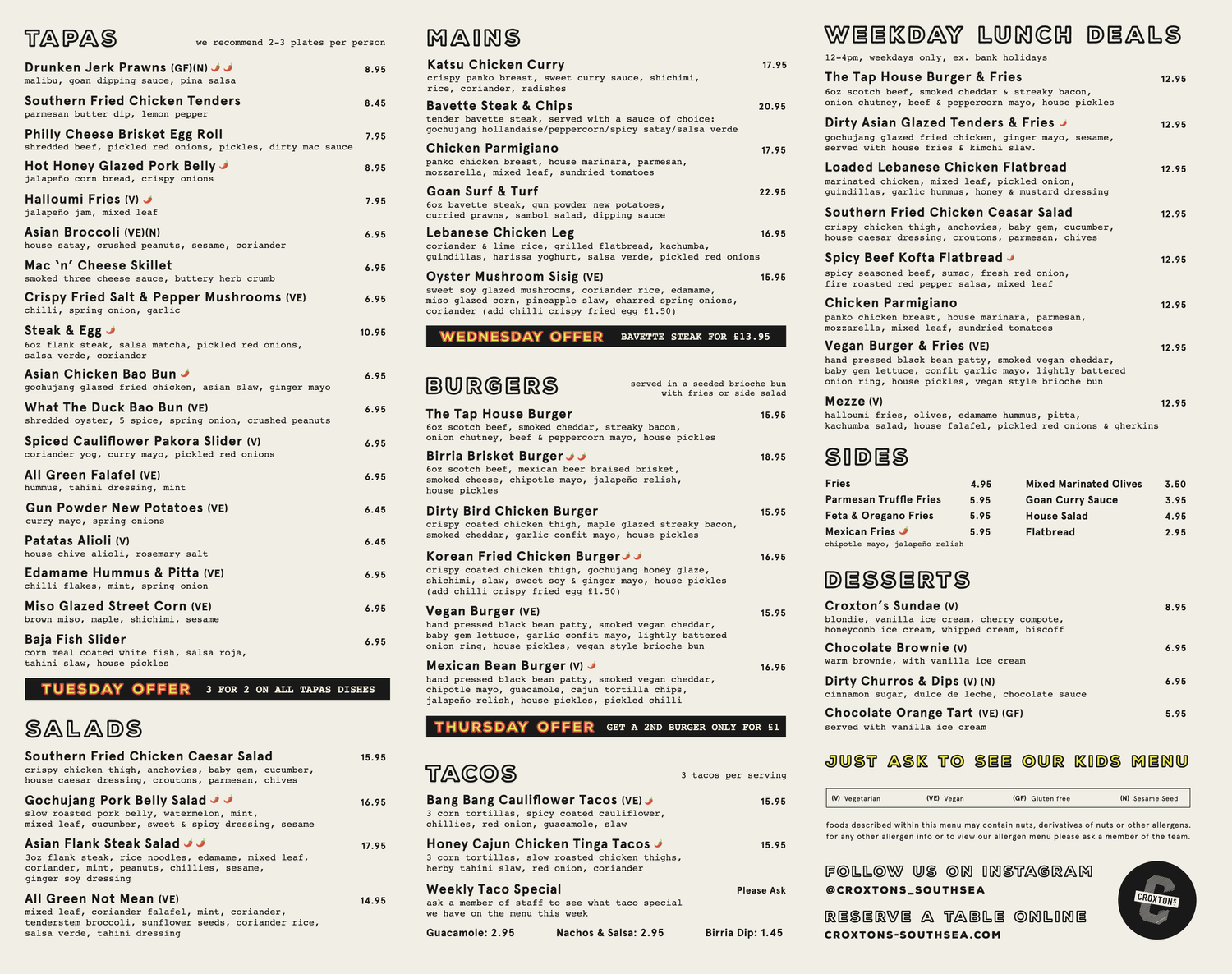 Menus — Croxton's Kitchen & Tap House