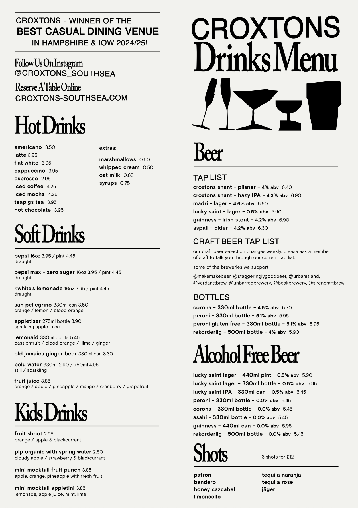 Menus — Croxton's Kitchen & Tap House