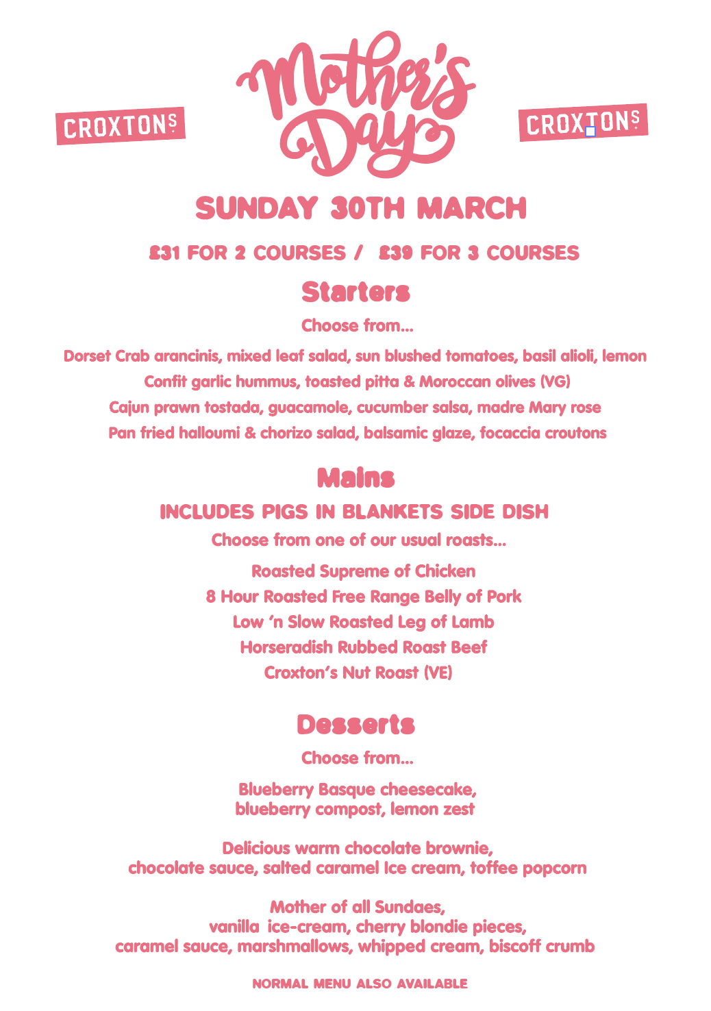 Menus — Croxton's Kitchen & Tap House