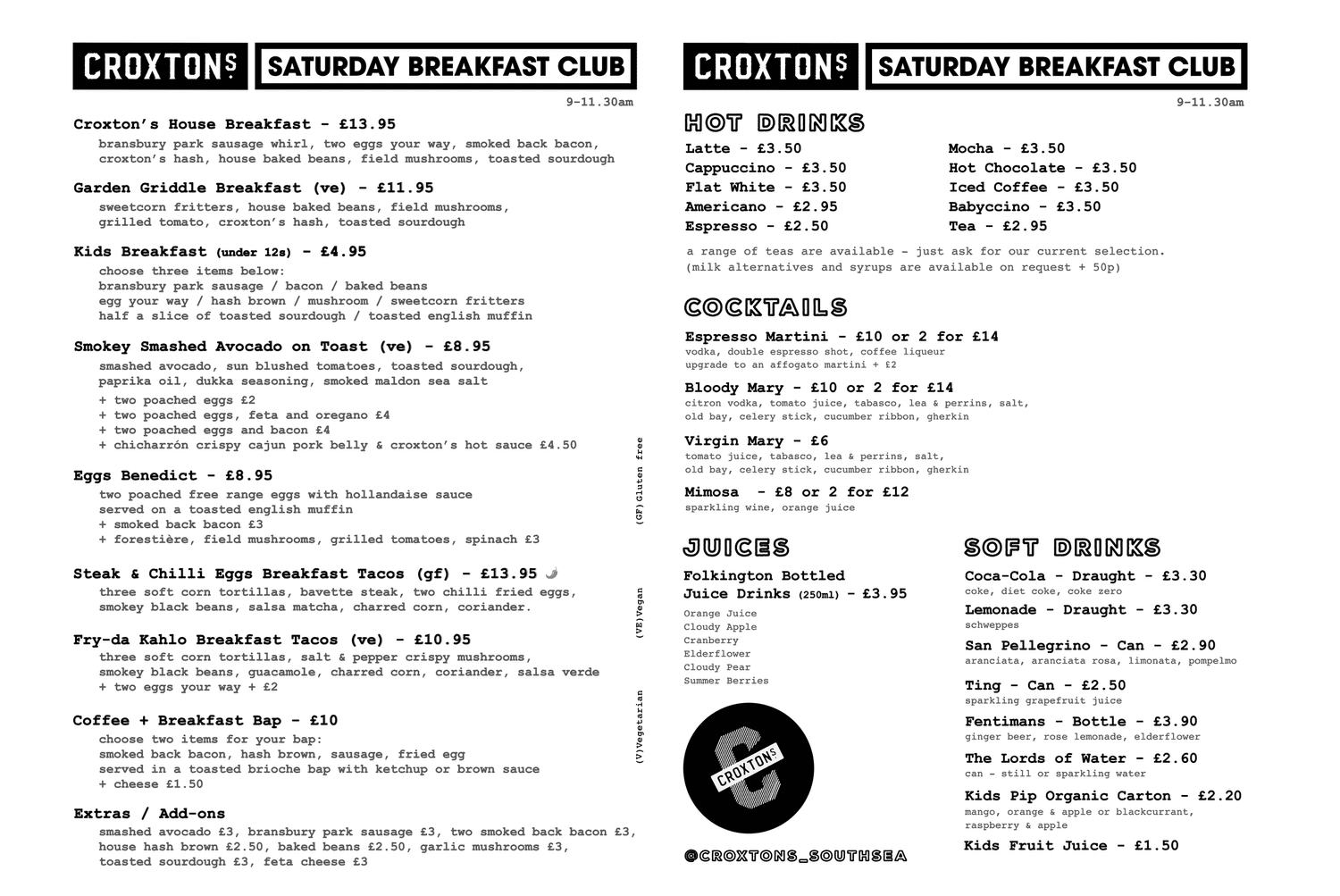 Menus — Croxton's Kitchen & Tap House