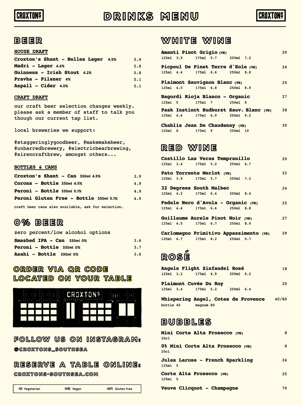 Menus — Croxton's Kitchen & Tap House