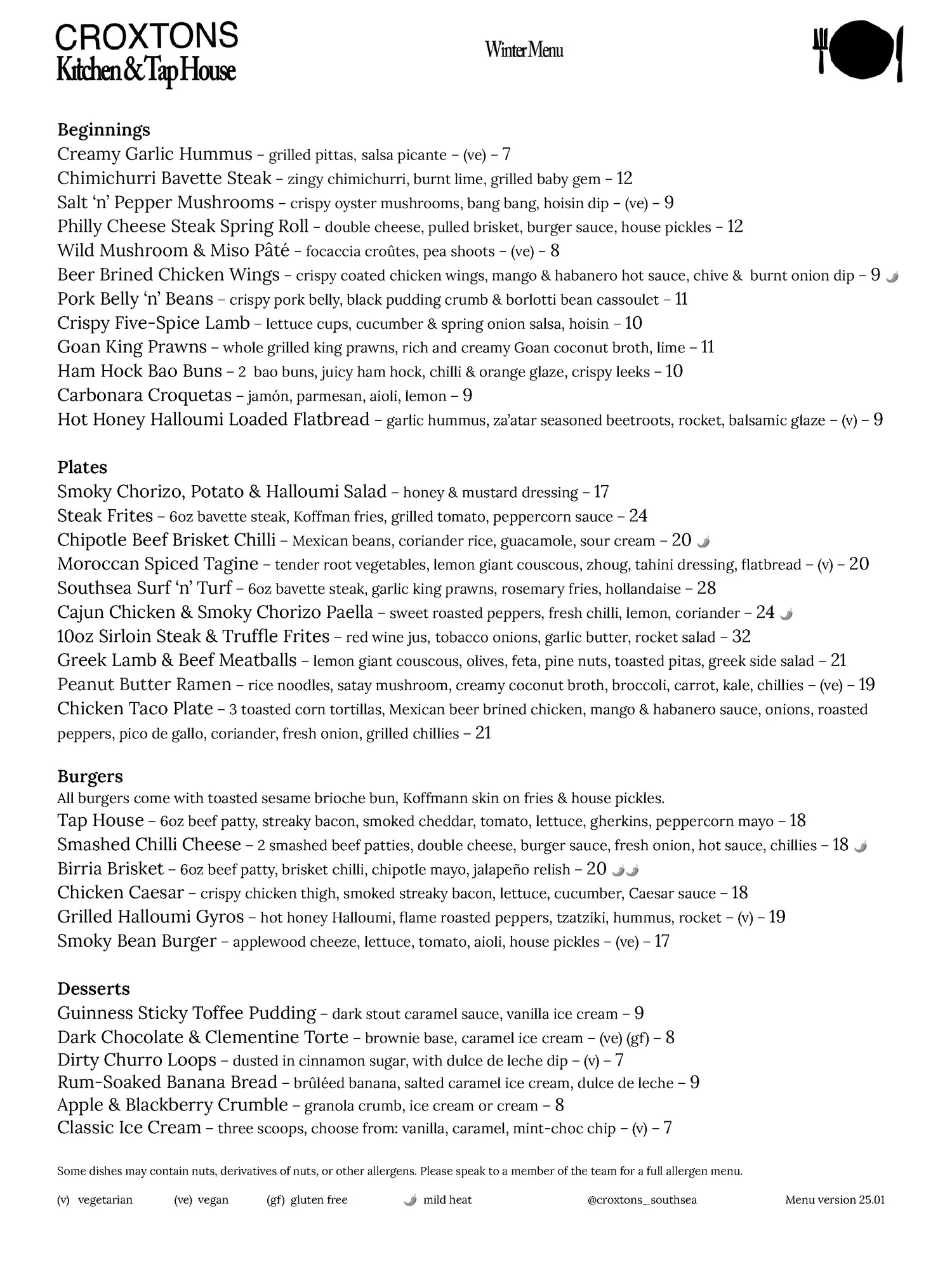 Menus — Croxton's Kitchen & Tap House