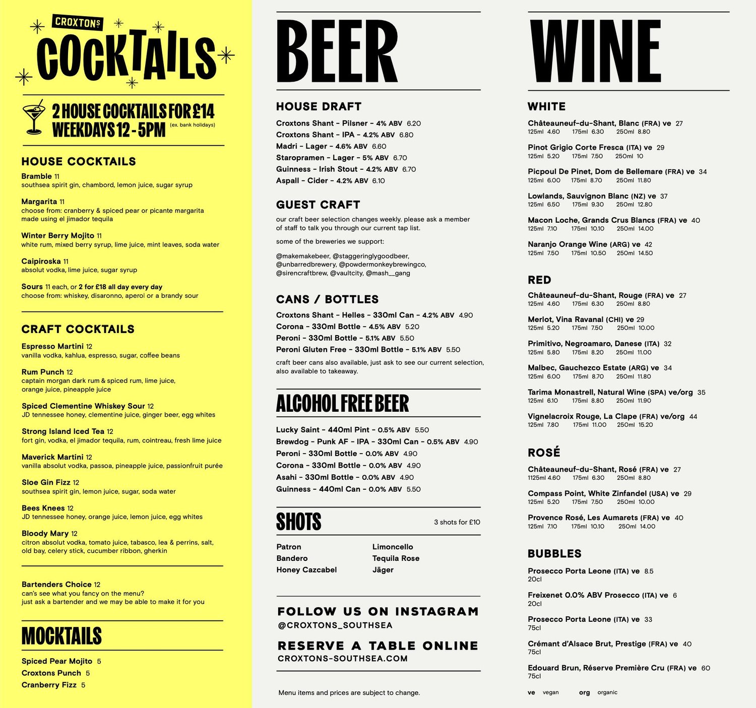 Menus — Croxton's Kitchen & Tap House