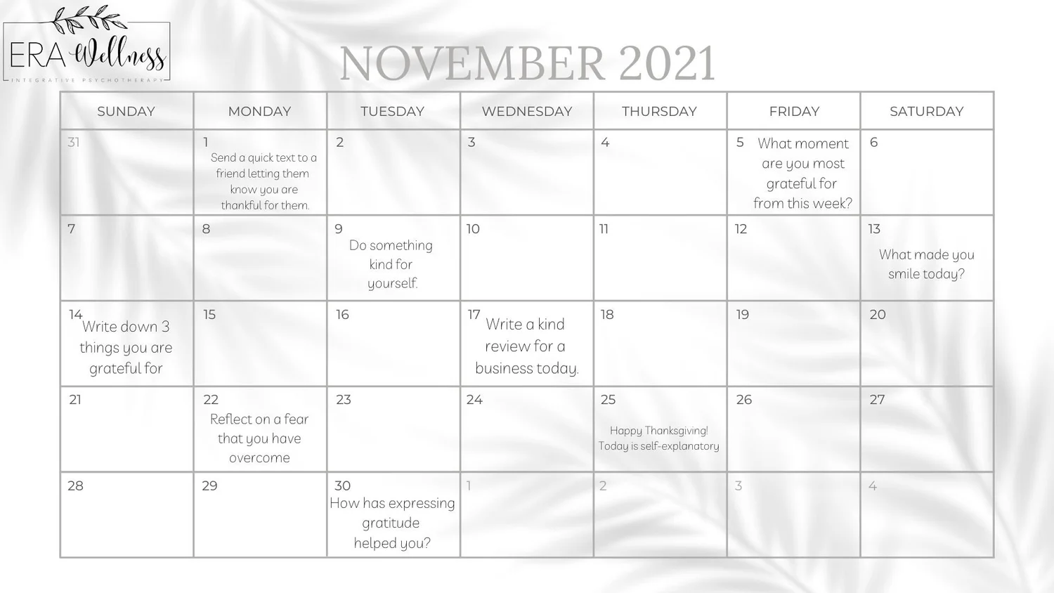 Grateful November | ERA Wellness - Milwaukee Therapy