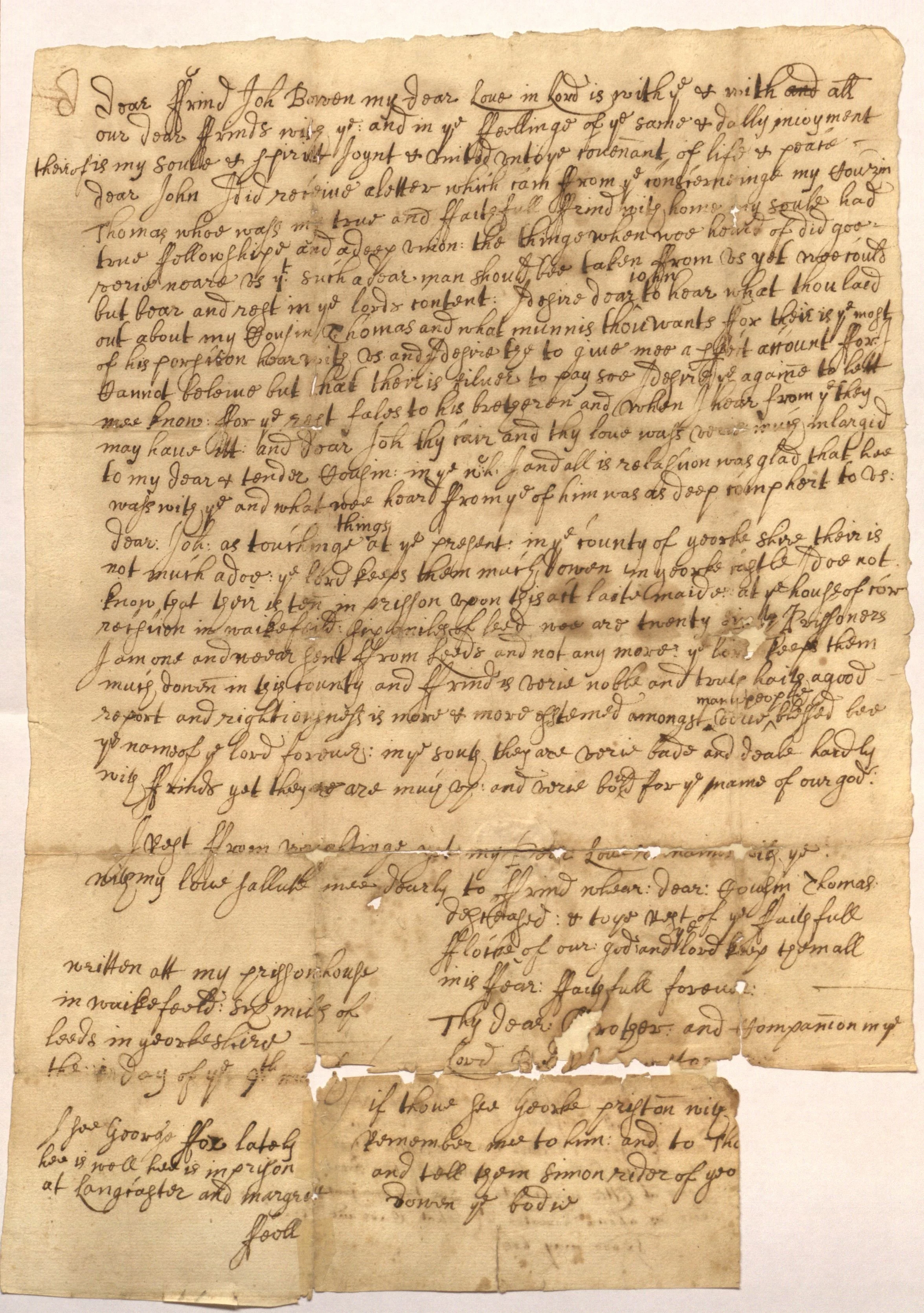 Horner Letter, 1664 — Bowne House