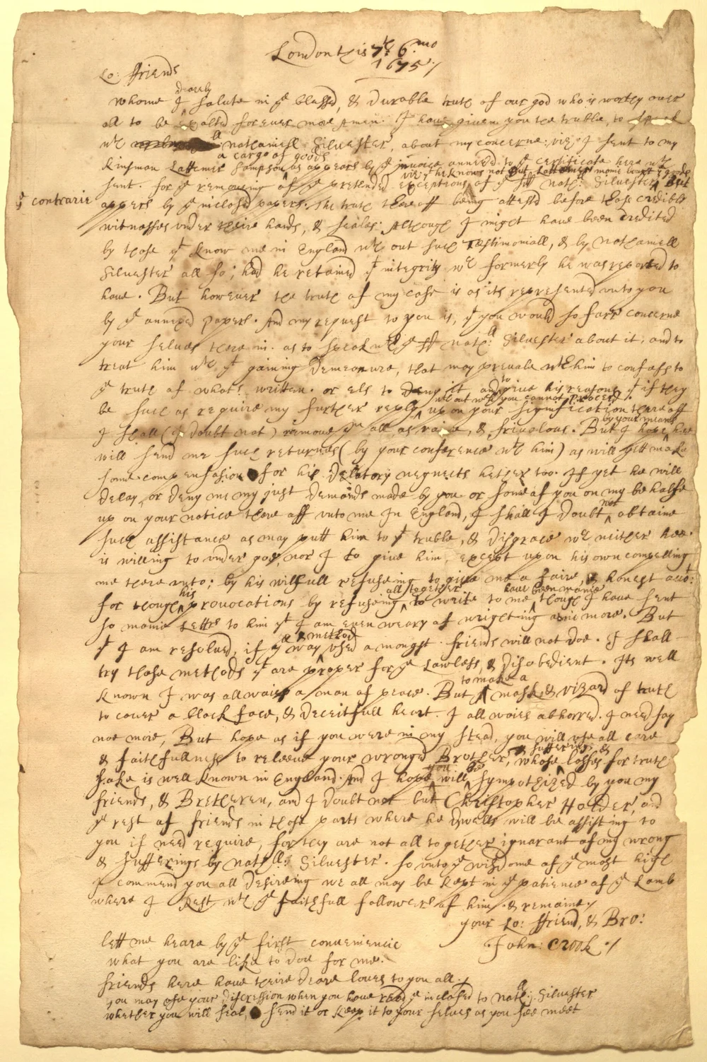 Crook Letter, Aug. 1675 — Bowne House