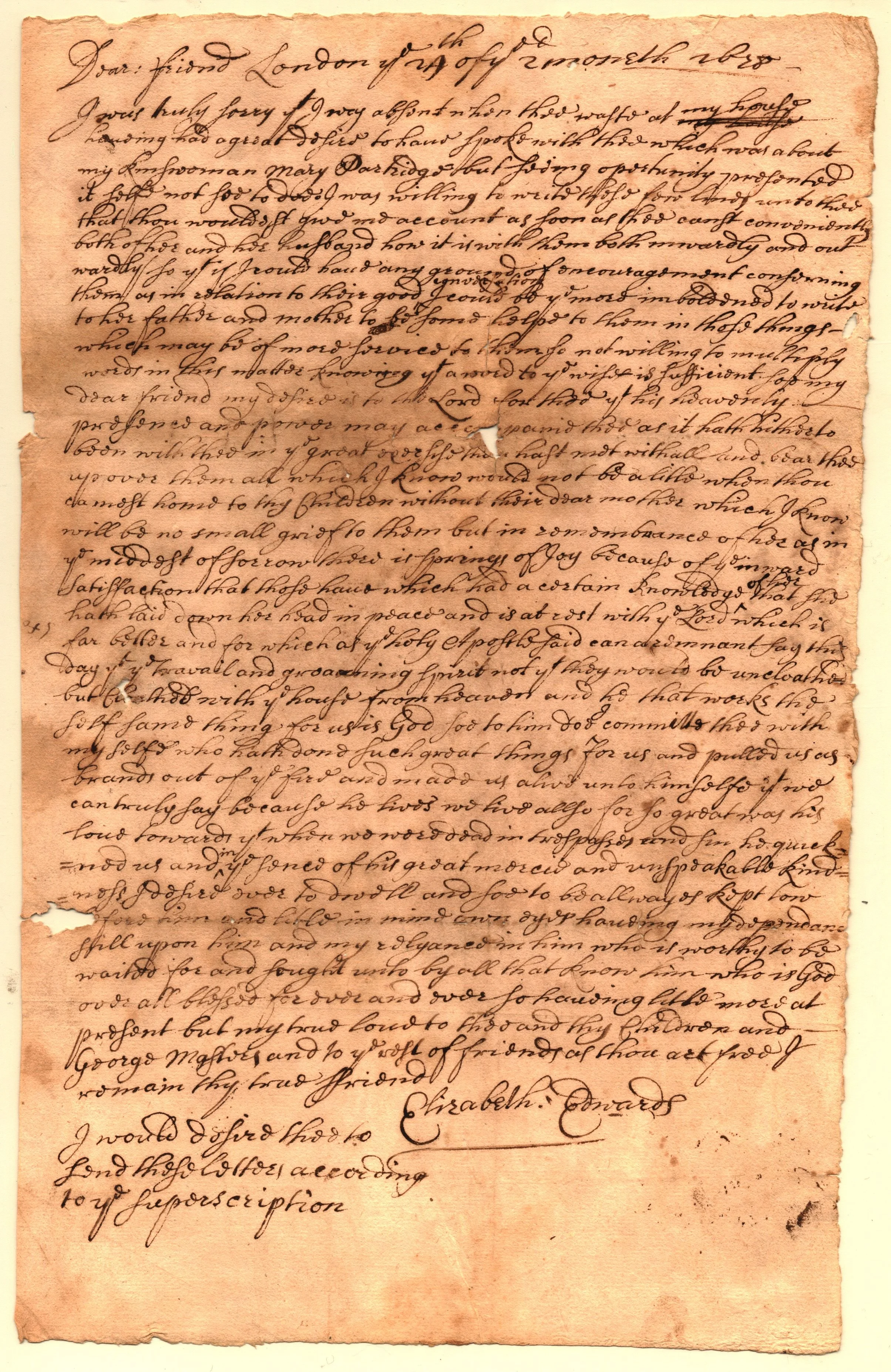 Edward Letter, 1678 — Bowne House