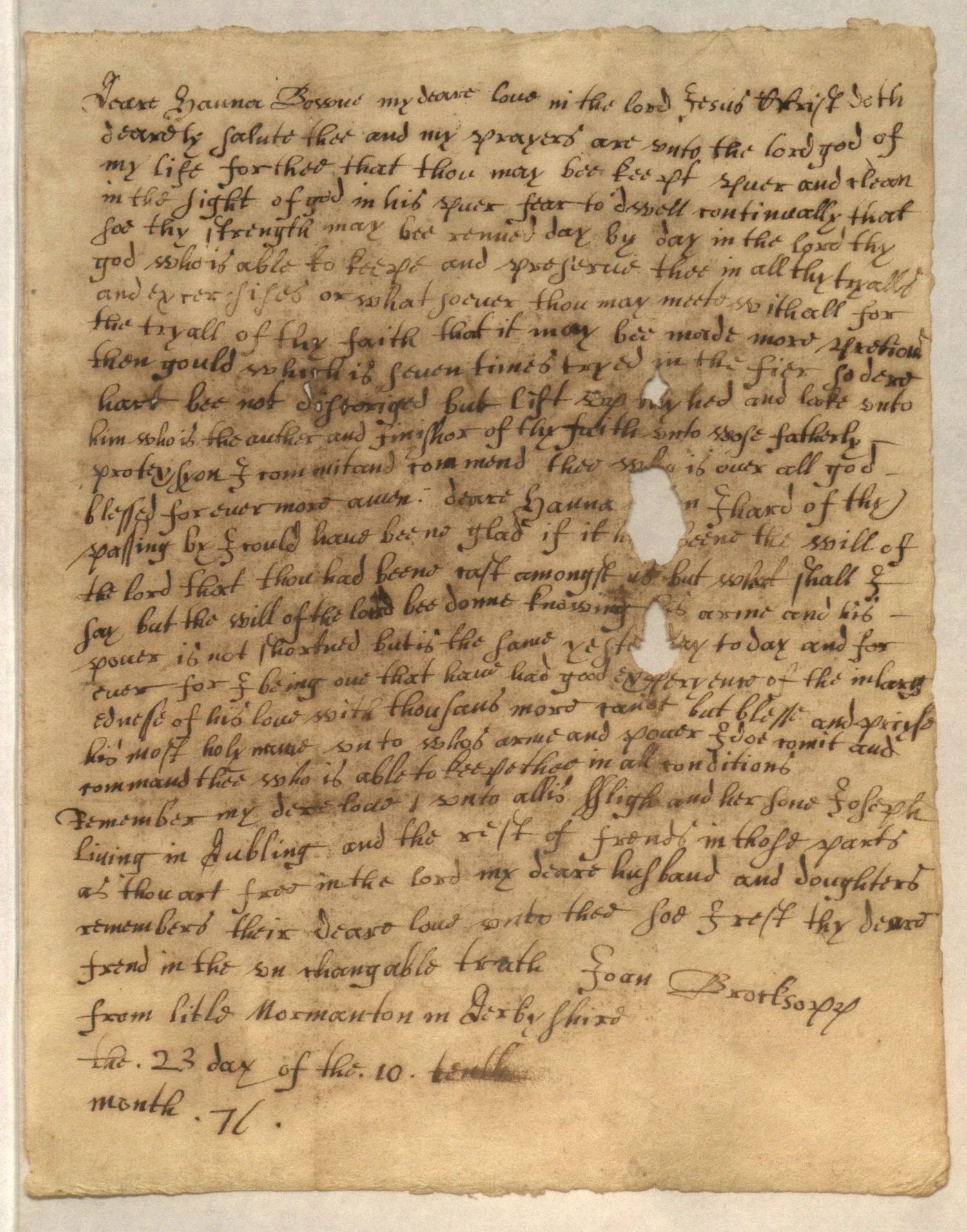 Papers of Hannah Bowne — Bowne House