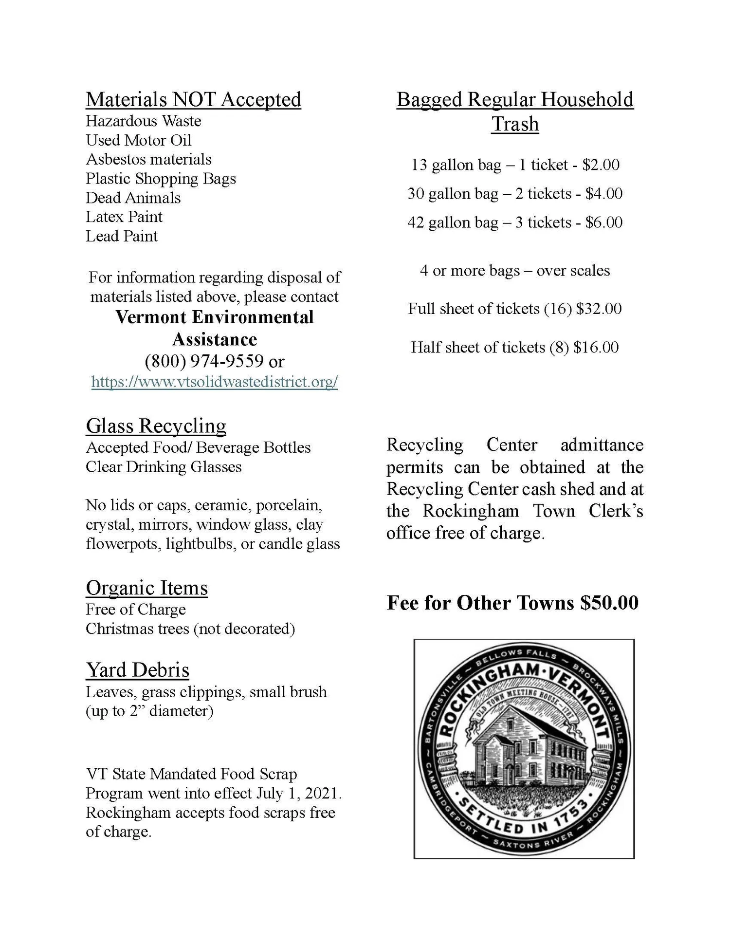Recycle Center — Town of Rockingham