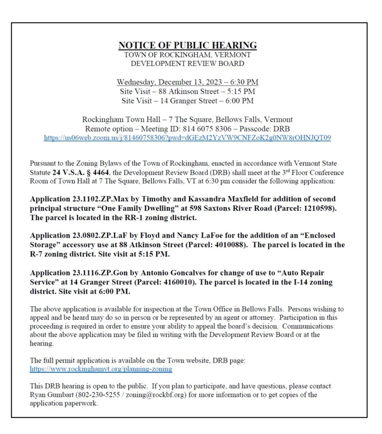 Public Notices — Town of Rockingham