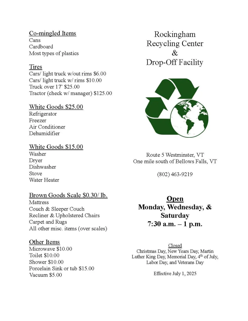 Recycle Center — Town of Rockingham