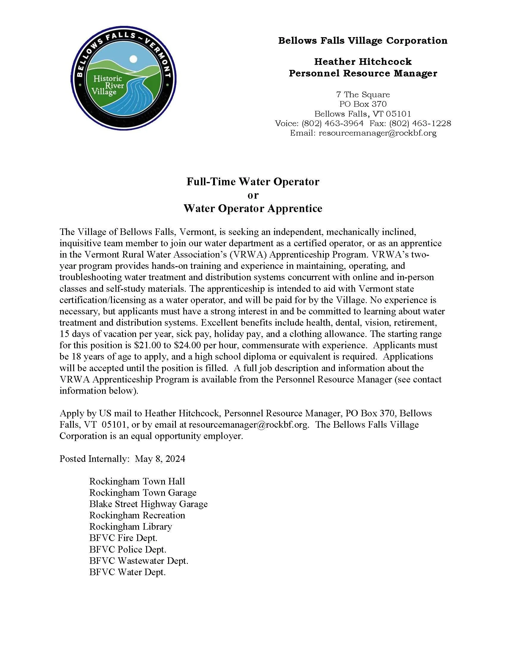 Look for Employment — Town of Rockingham