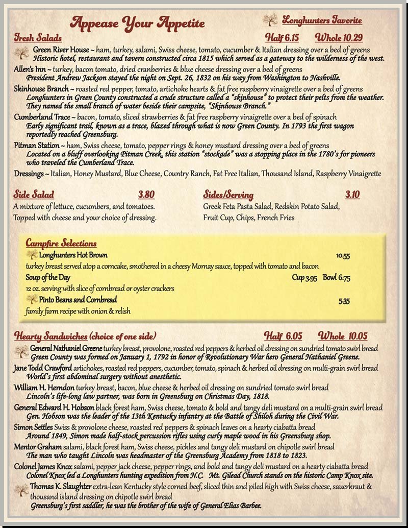 Menu Lunch — Longhunters Coffee and Tea