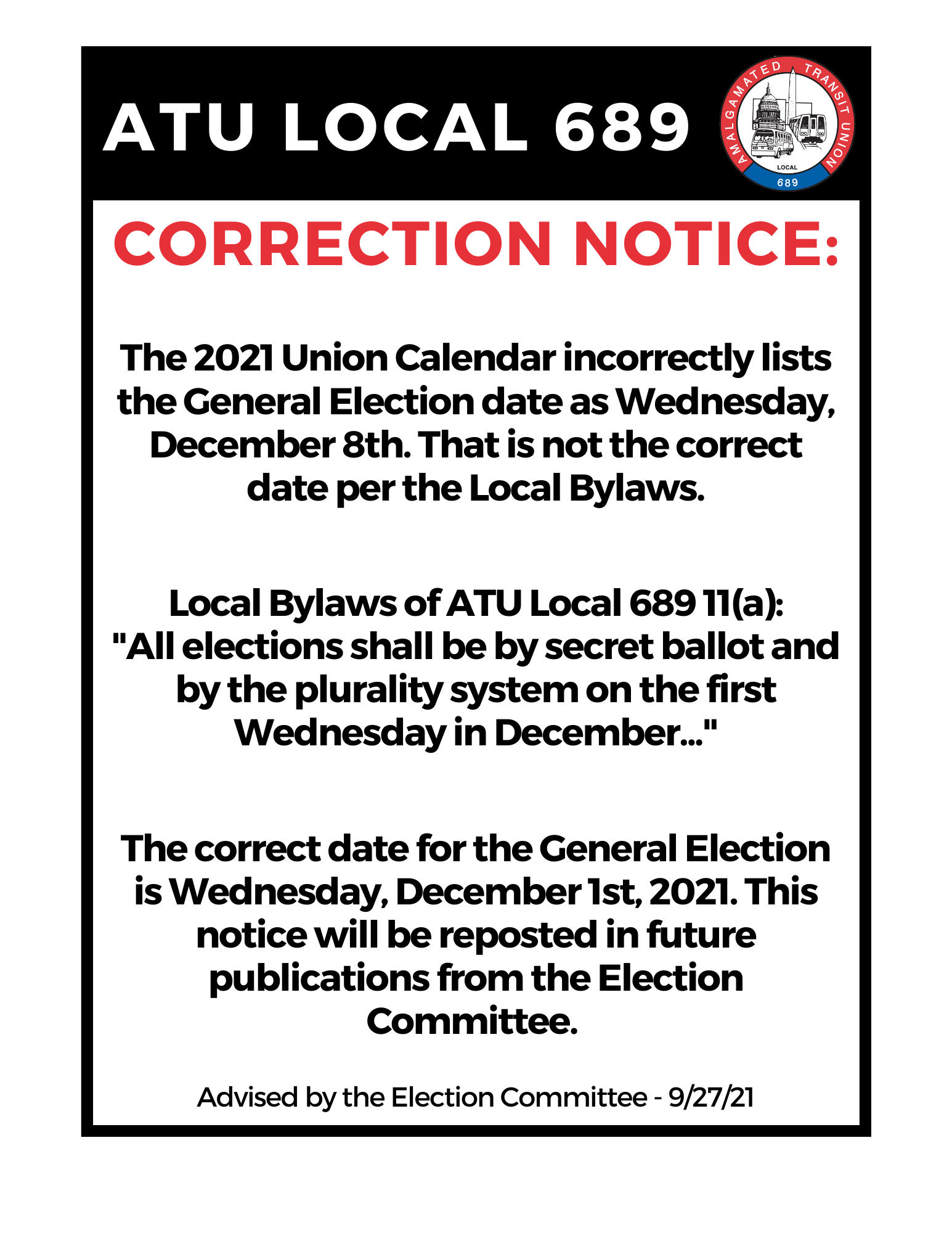 Union Elections — ATU Local 689