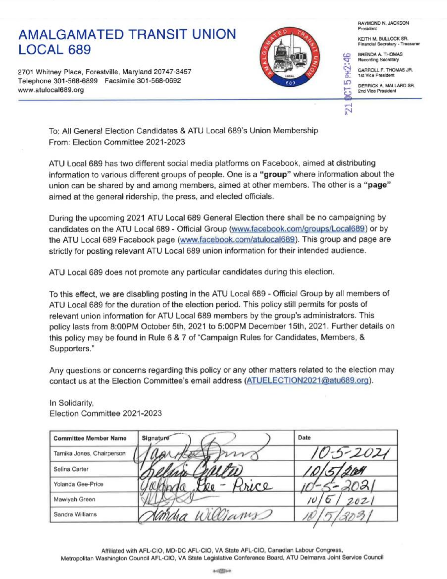 Union Elections — ATU Local 689