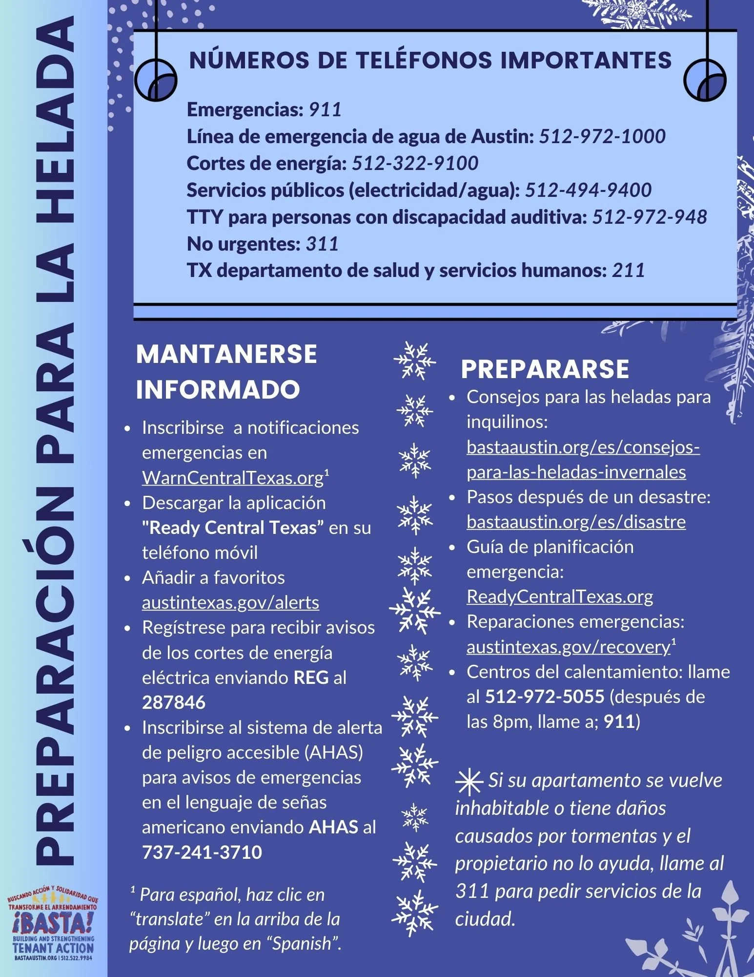 Consejos para las heladas invernales — BASTA