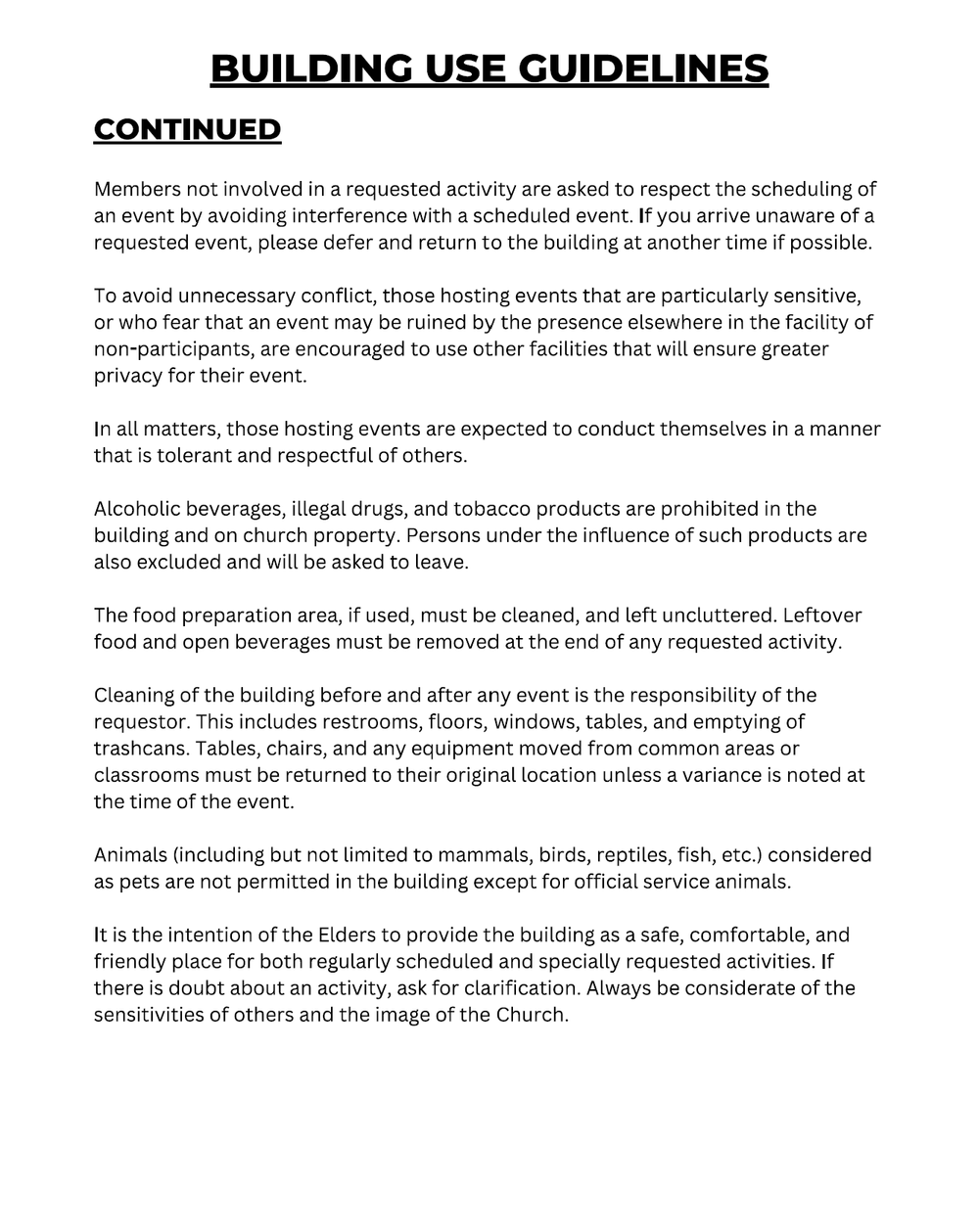 Building Use Guidelines — Richmond Church of Christ