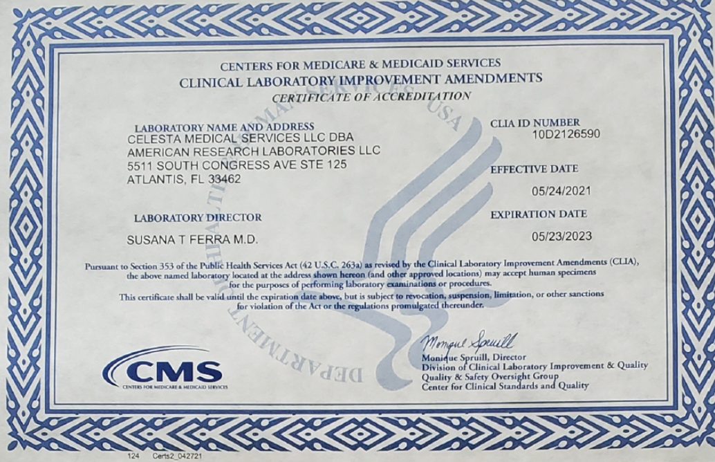 Provider Notice of Laboratory Compliance — American Research Labs