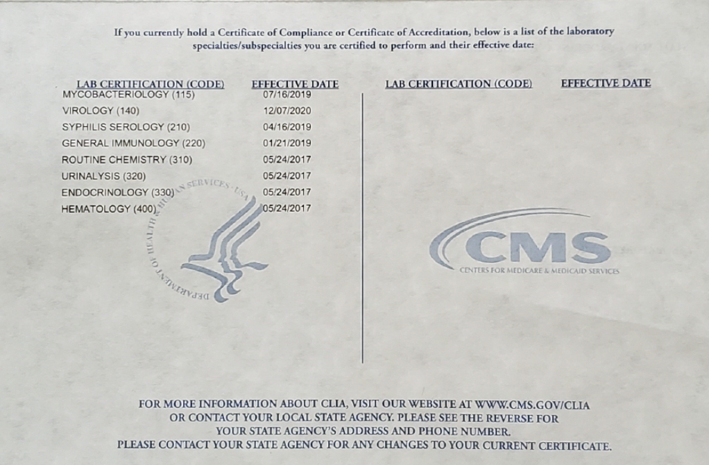 Provider Notice of Laboratory Compliance — American Research Labs