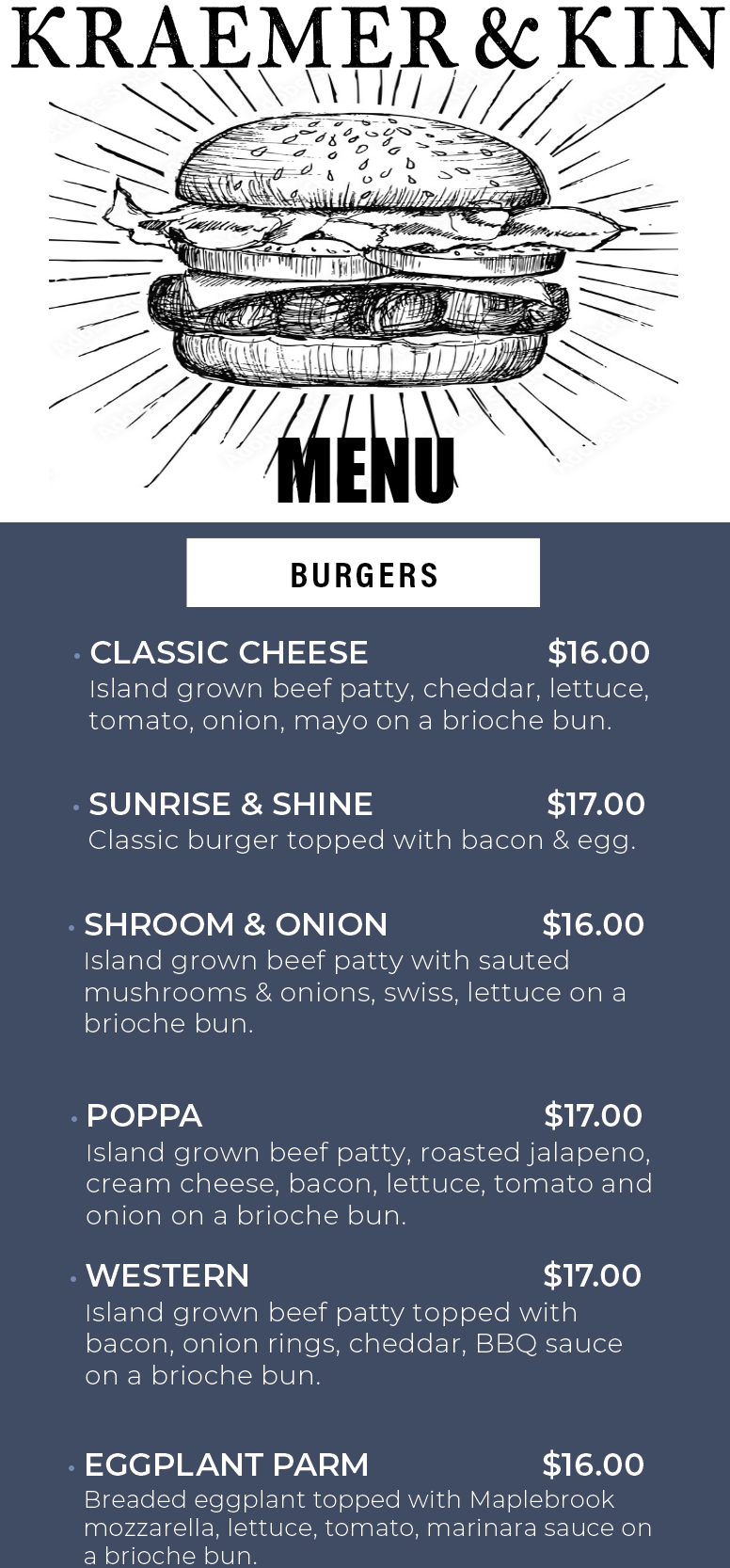 Menu — Kraemer & Kin