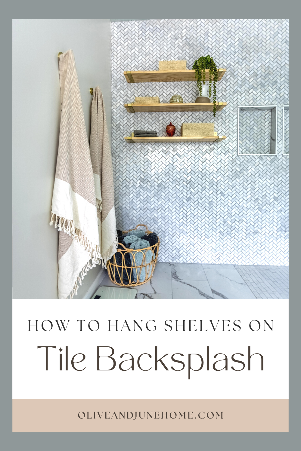 How to Hang Shelves on Tile Backsplash — Olive & June Home: Bold ...