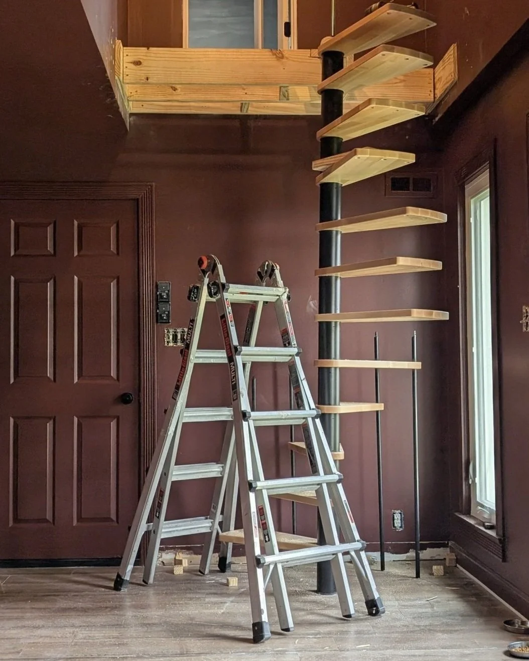 Mudroom Makeover in Progress: Bold Paint, Spiral Staircases & Custom ...