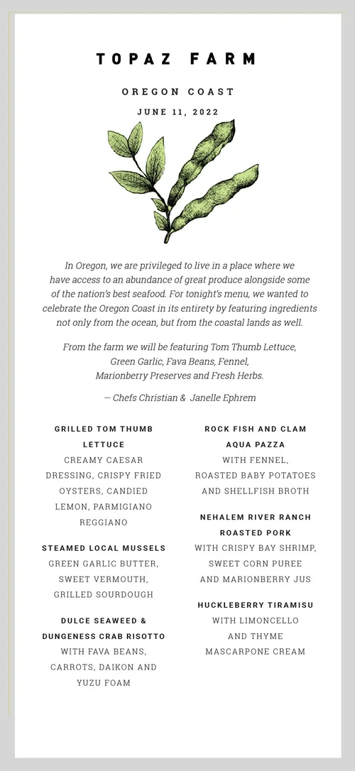 Menus | Topaz Farm