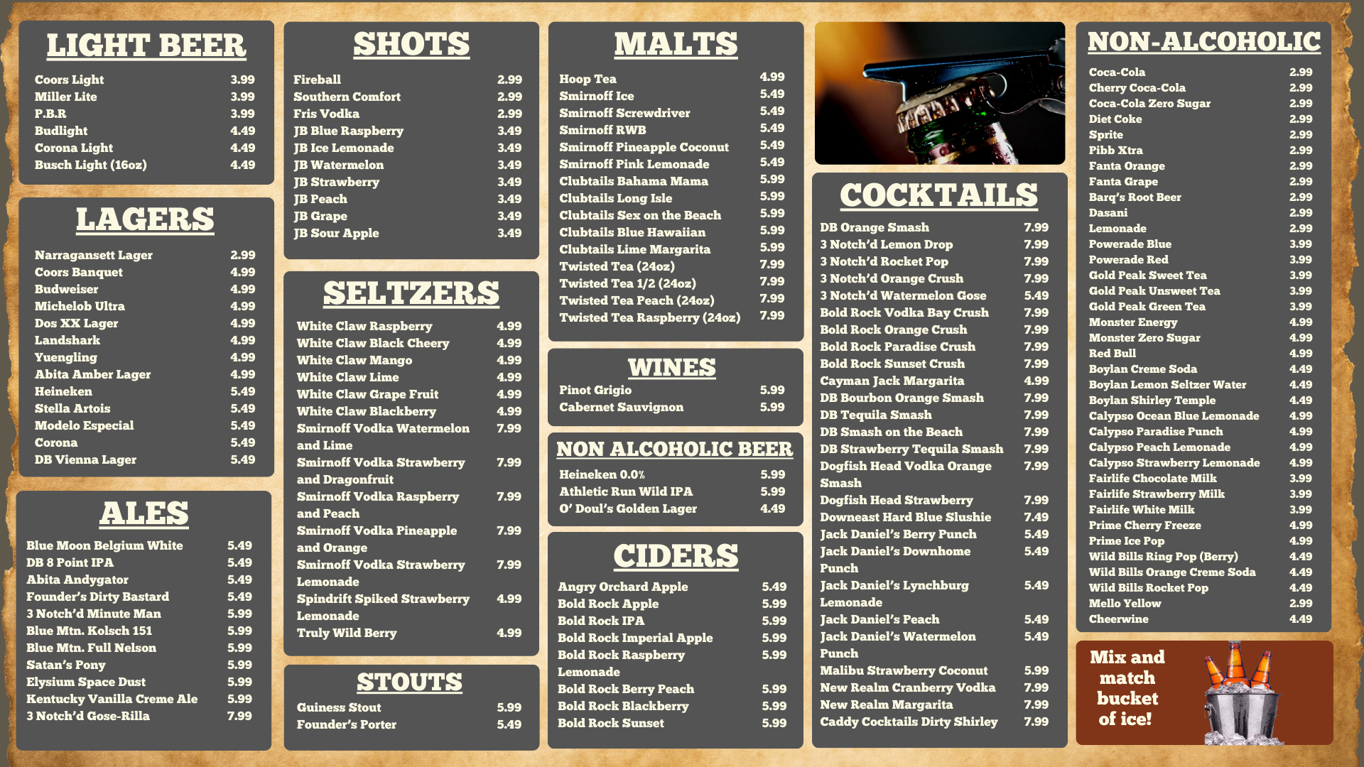 Menu — Bottles and Games