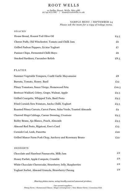 Food Menu — Root Wells