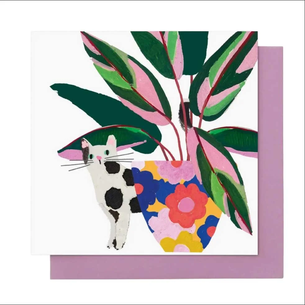 cat-behind-a-pot-plant-art-card — Just Canny