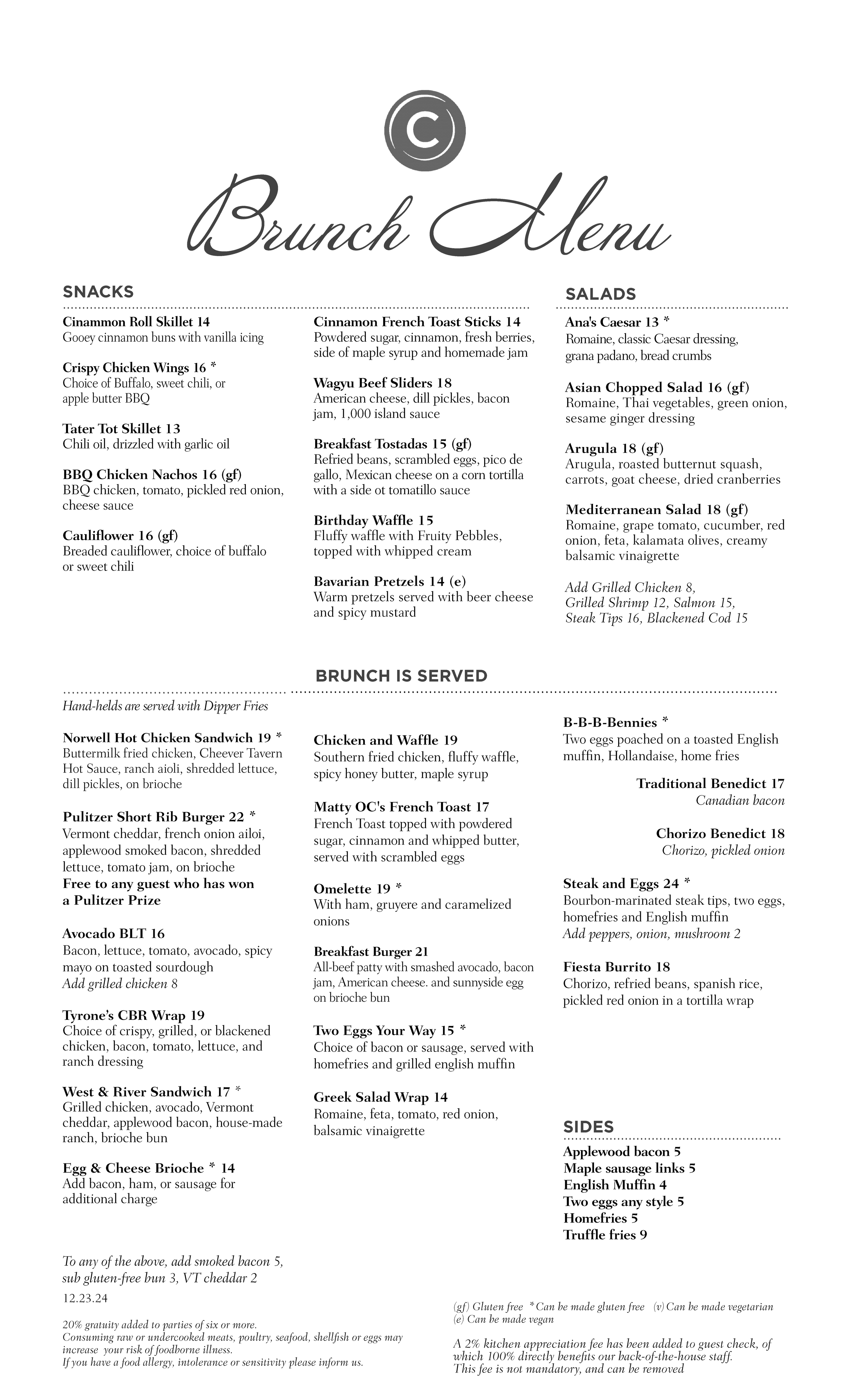 CHEEVER TAVERN NORWELL RESTAURANT–Winter '25 Weekend Brunch