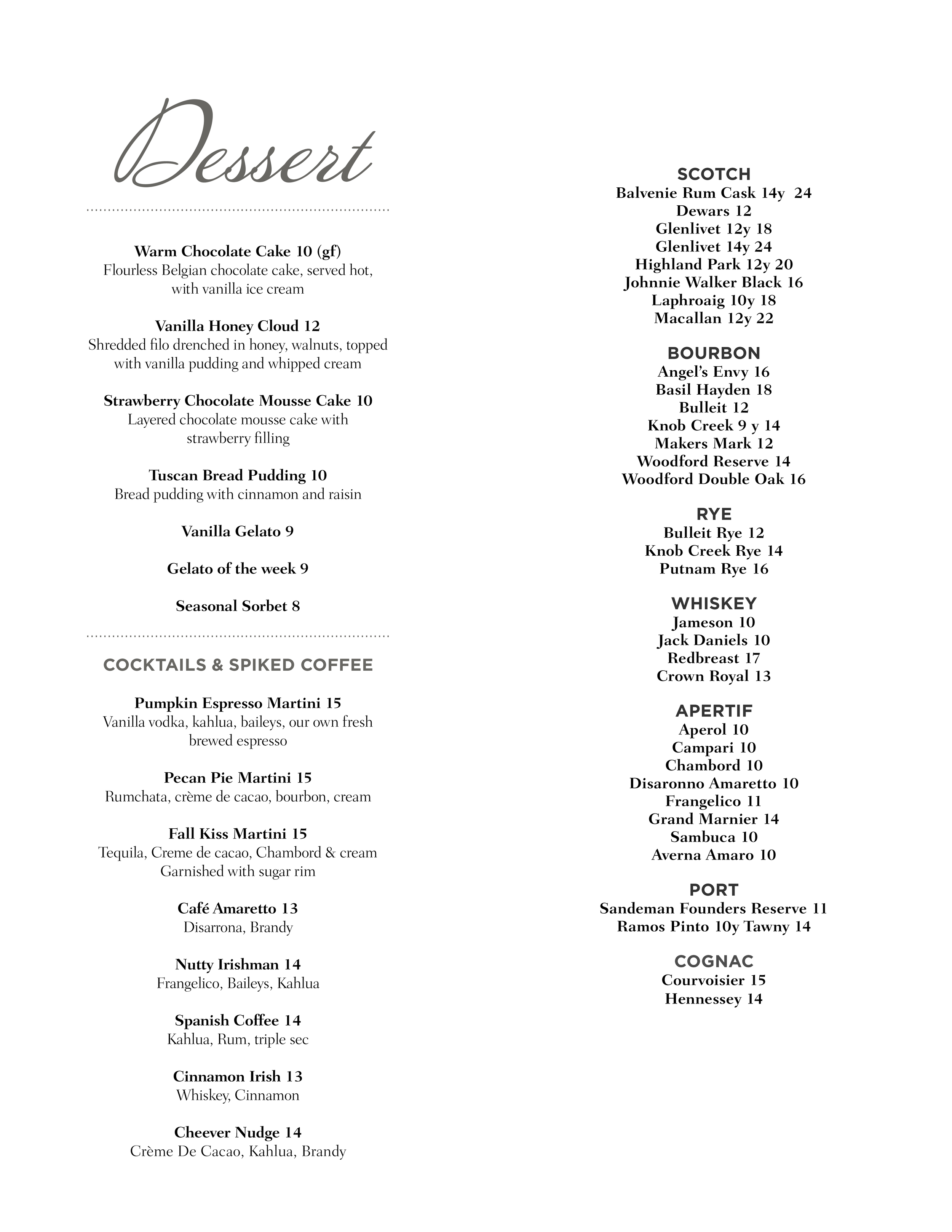 CHEEVER TAVERN NORWELL RESTAURANT–Desserts