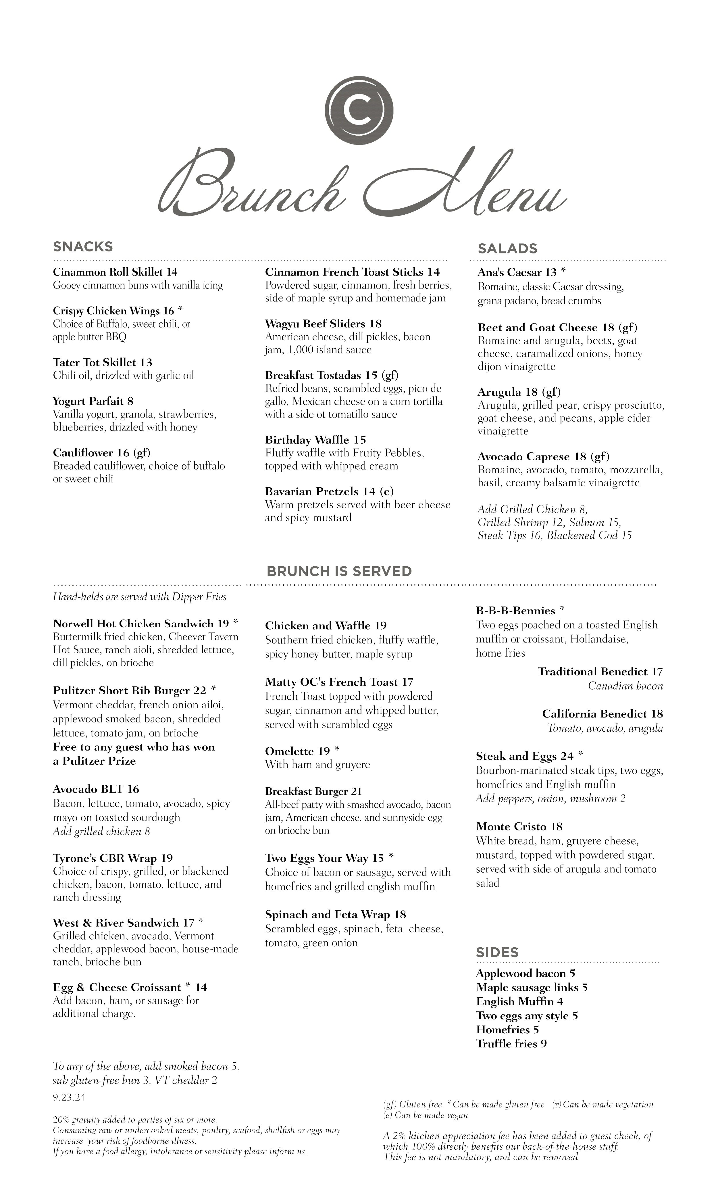 CHEEVER TAVERN NORWELL RESTAURANT–Autumn '24 Weekend Brunch