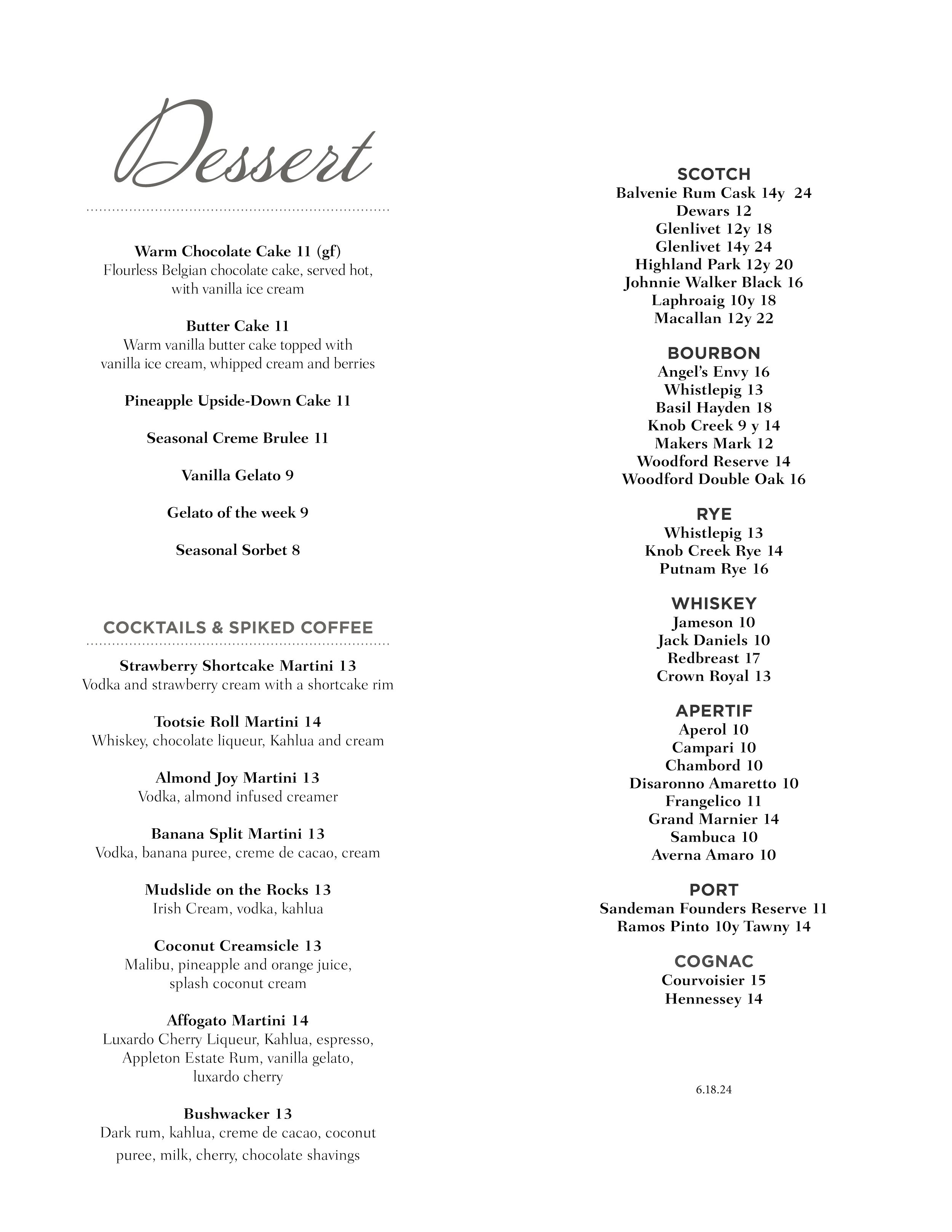 CHEEVER TAVERN NORWELL RESTAURANT–Desserts