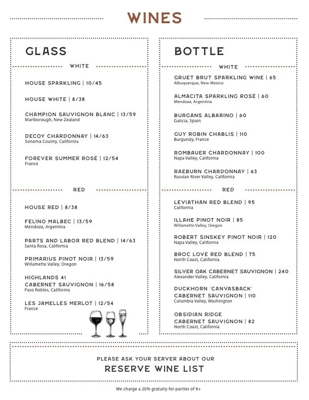 Menu Page — Copper | Restaurant and Whiskey Bar