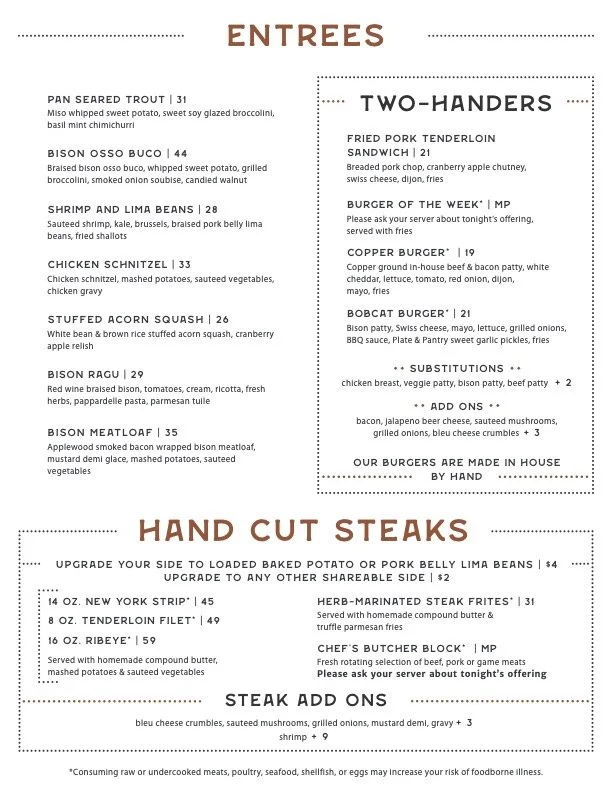 Menu Page — Copper | Restaurant and Whiskey Bar